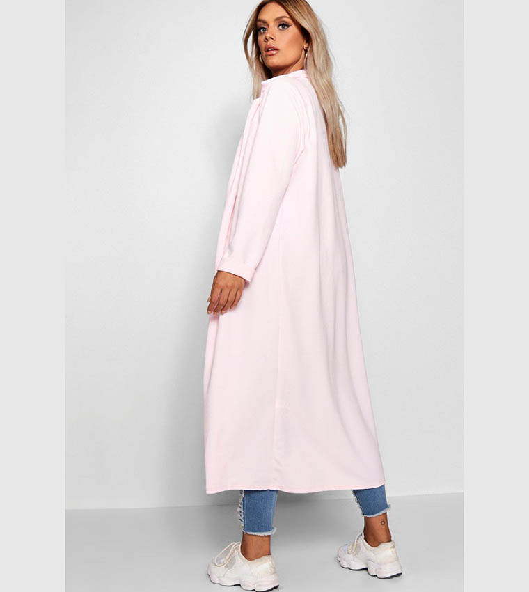 Buy Boohoo Crepe Longline Duster Coat In Pink | 6thStreet Qatar