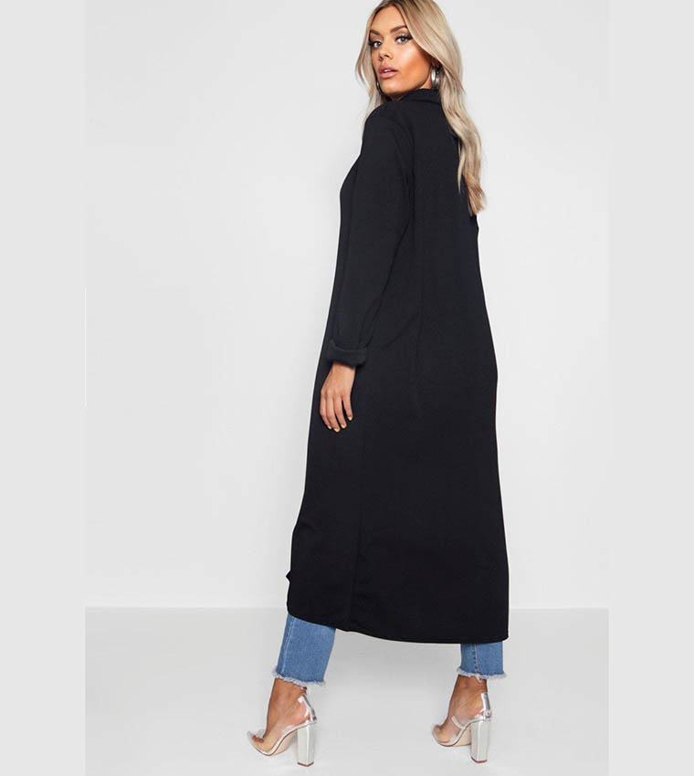 Buy Boohoo Crepe Longline Duster Coat In Black | 6thStreet UAE