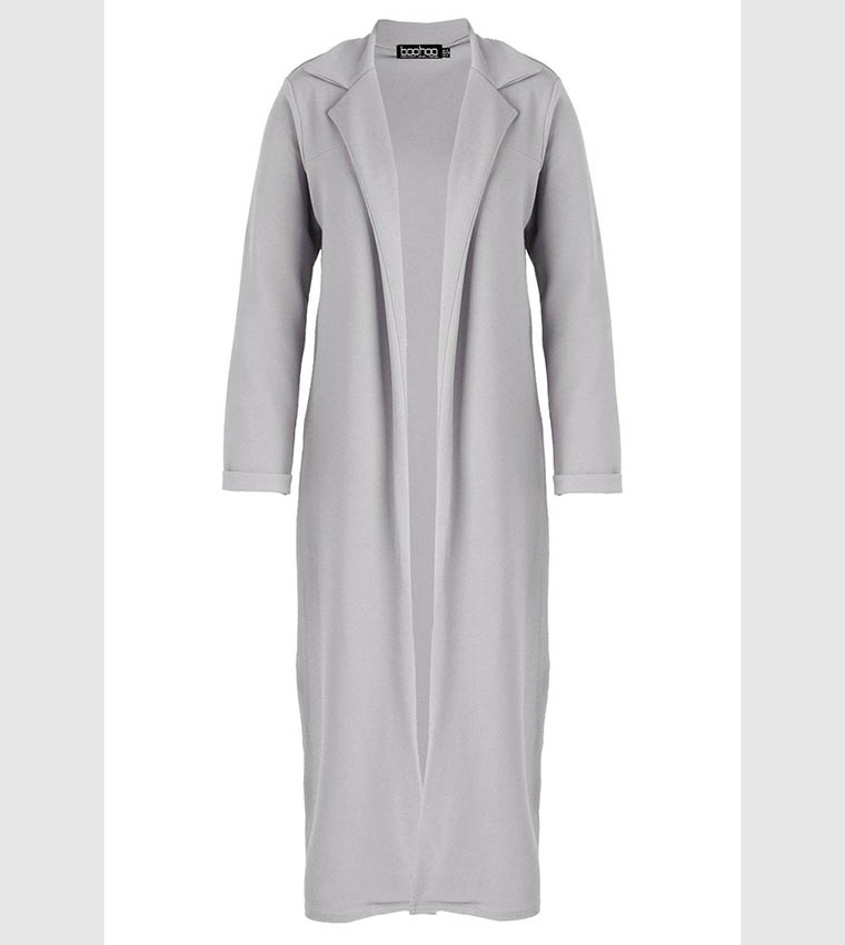 Buy Boohoo Crepe Longline Duster Coat In Grey | 6thStreet UAE