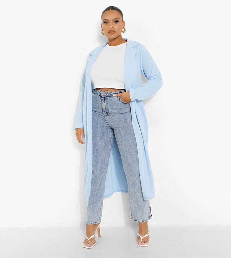 Buy Boohoo Crepe Longline Duster Coat In Blue | 6thStreet UAE