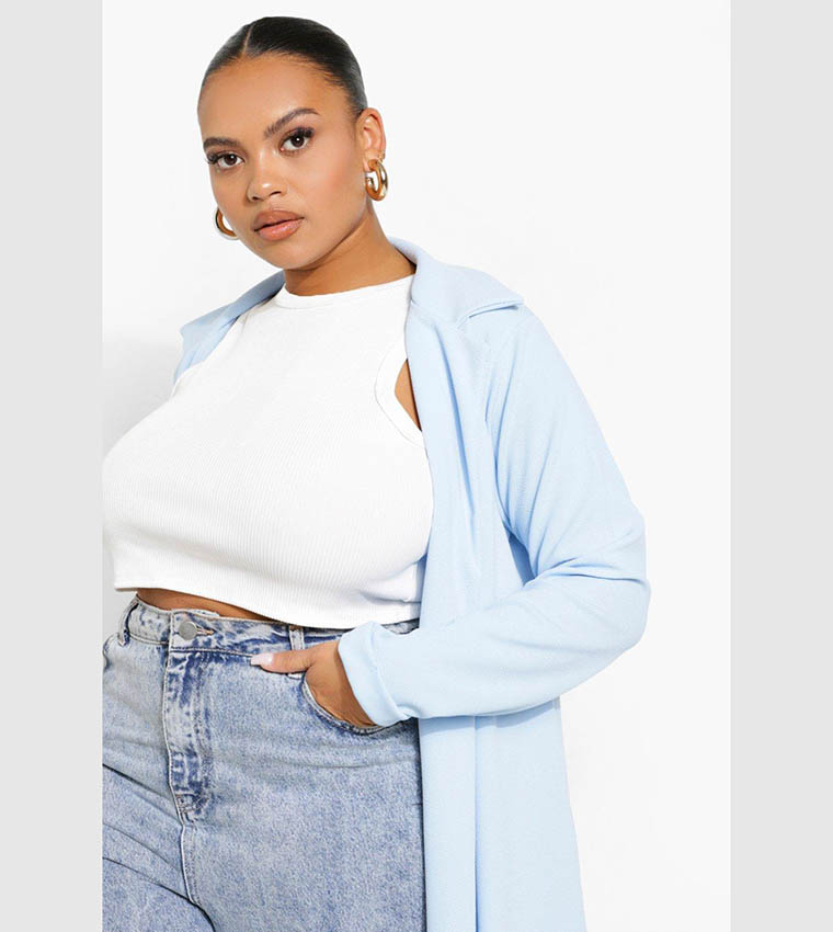 Buy Boohoo Crepe Longline Duster Coat In Blue | 6thStreet UAE