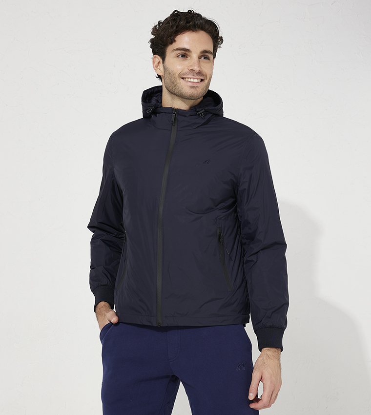 Buy Sacoor Brothers Hooded Lightly Padded Jacket In Navy | 6thStreet UAE