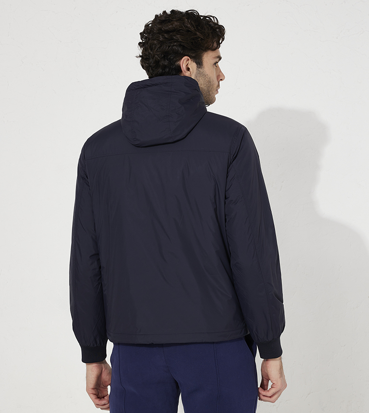 Buy Sacoor Brothers Hooded Lightly Padded Jacket In Navy | 6thStreet UAE