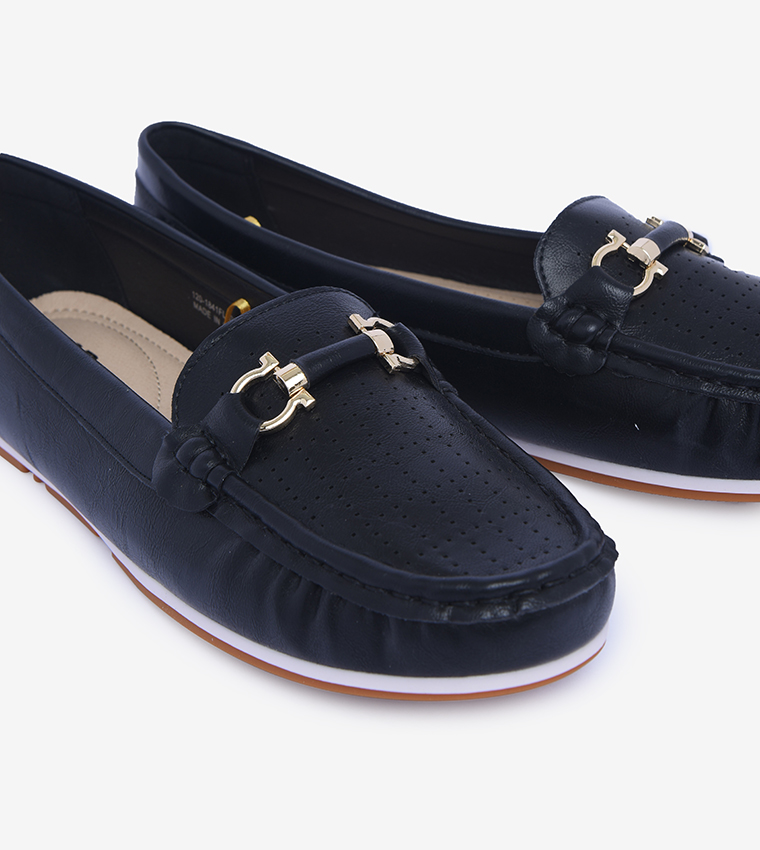 Buy R&B Perforated Loafers With Metal Accent Black In Black | 6thStreet UAE