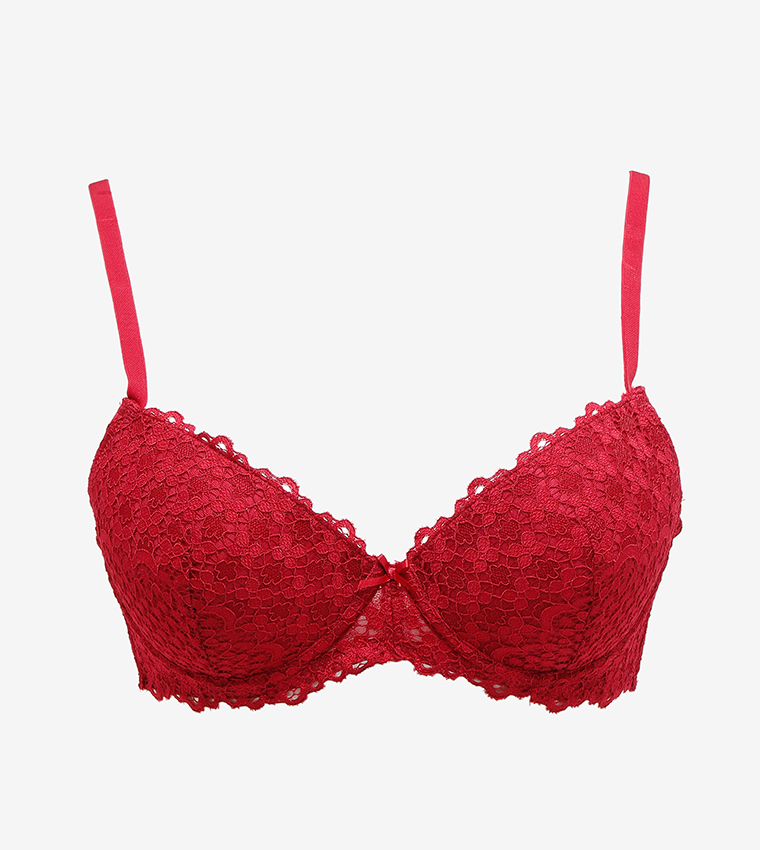 Buy R&B Underwired Lace Moulded Plunge T Shirt Bra Maroon In Maroon ...