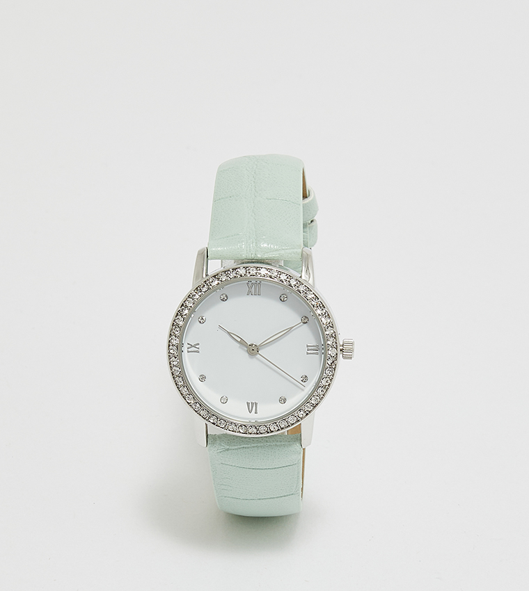 Buy R&B Iconic Stone Studded Watch In Mint | 6thStreet UAE