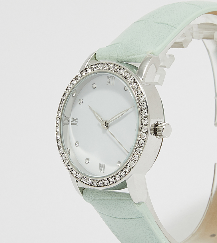 Buy R&B Iconic Stone Studded Watch In Mint | 6thStreet UAE