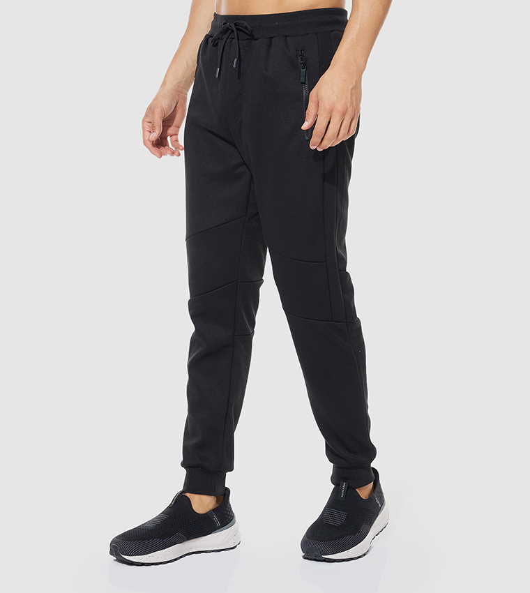 Buy R&B Solid Joggers With Drawstring Waist In Black | 6thStreet Qatar