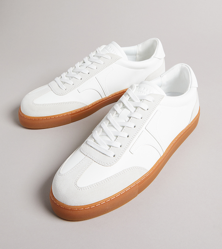 Buy Ted Baker ROBBERT Retro Suede Leather Mix Sneakers In White ...