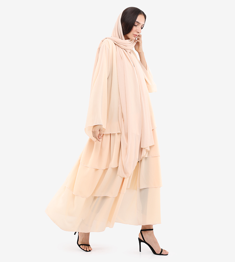Buy Roza Abaya Ruffle Detailed Long Sleeves Abaya In Pink | 6thStreet ...