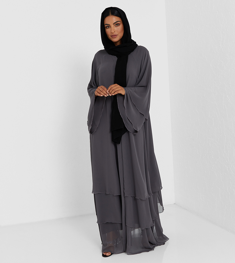 Buy Roza Abaya Ash Color Three Layers Abaya In Multiple Colors ...