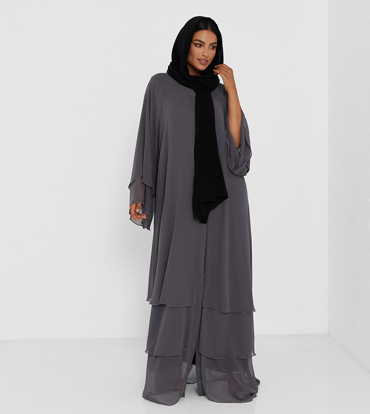 Buy Roza Abaya Ash Color Three Layers Abaya In Multiple Colors ...