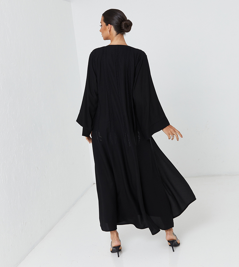 Buy Roza Abaya Black Laise And Black Silver Rashem Hand Work Full Body ...