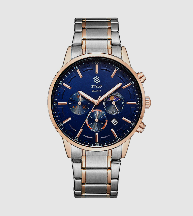 Buy Stylo Chronograph Round Navy Blue Dial Watch In Silver | 6thstreet ...