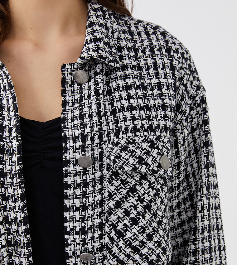 Buy LC Waikiki Patterned Oversized Tweed Shacket In Black | 6thStreet Qatar