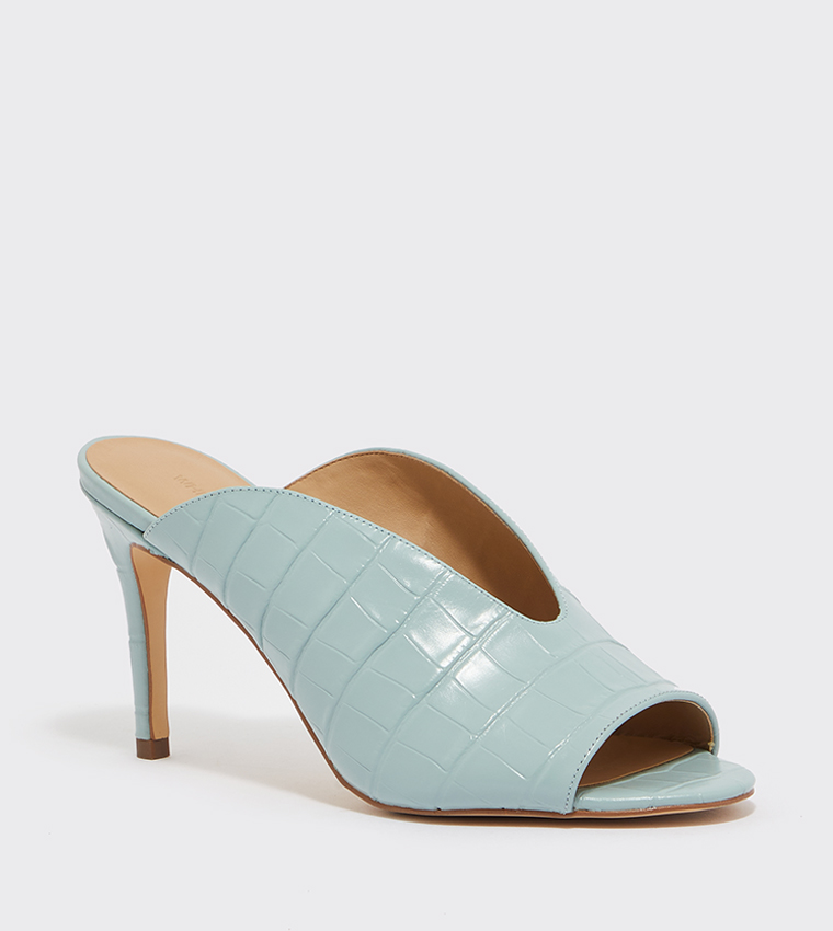 Buy White Noise The Label Textured Heeled Mules In Blue | 6thStreet UAE