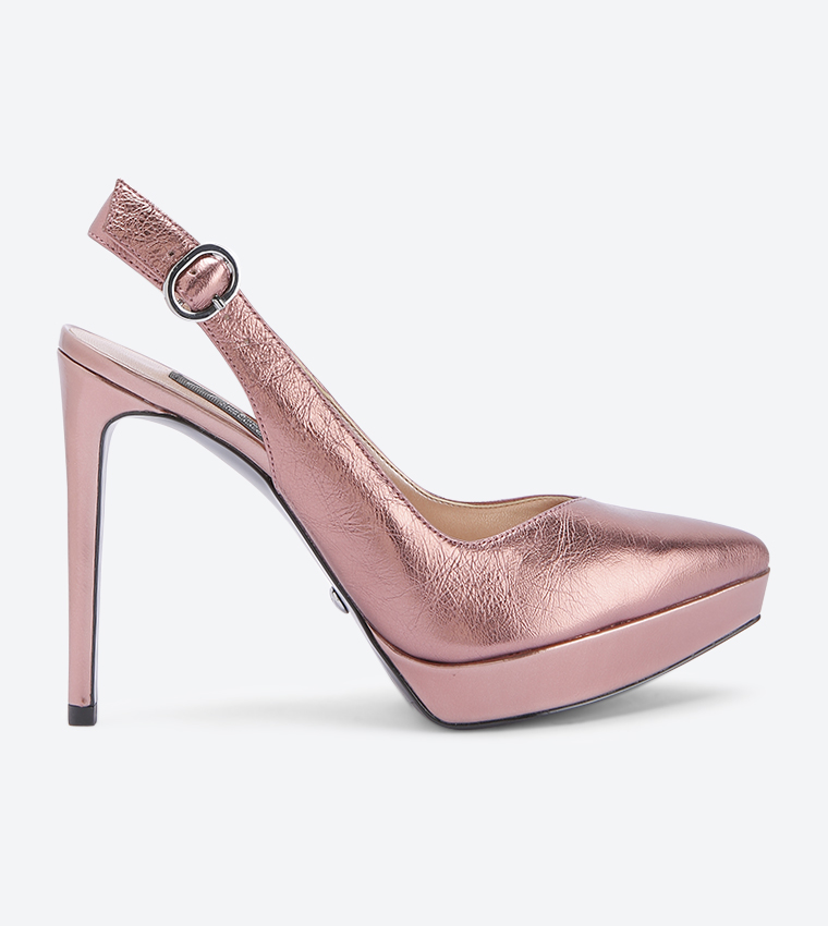 Buy Charles & Keith Wrinkled Effect Leather Slingback Platform Heel ...