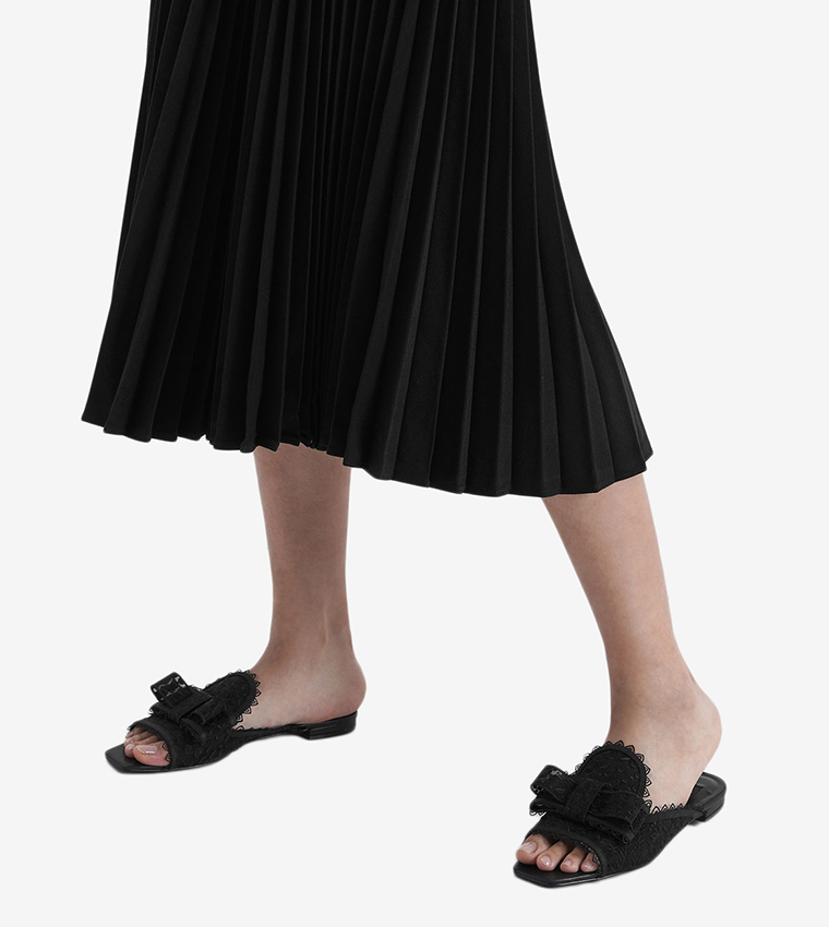 Buy Charles & Keith Floral Embroidered Mesh Slide Sandals Black In ...