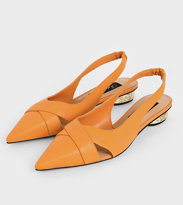 Buy Charles & Keith Leather Slingback Pumps Orange In Orange ...