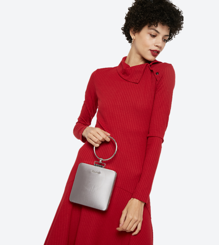 Buy Charles & Keith Satin Push Lock Bracelet Clutch Grey In Grey ...