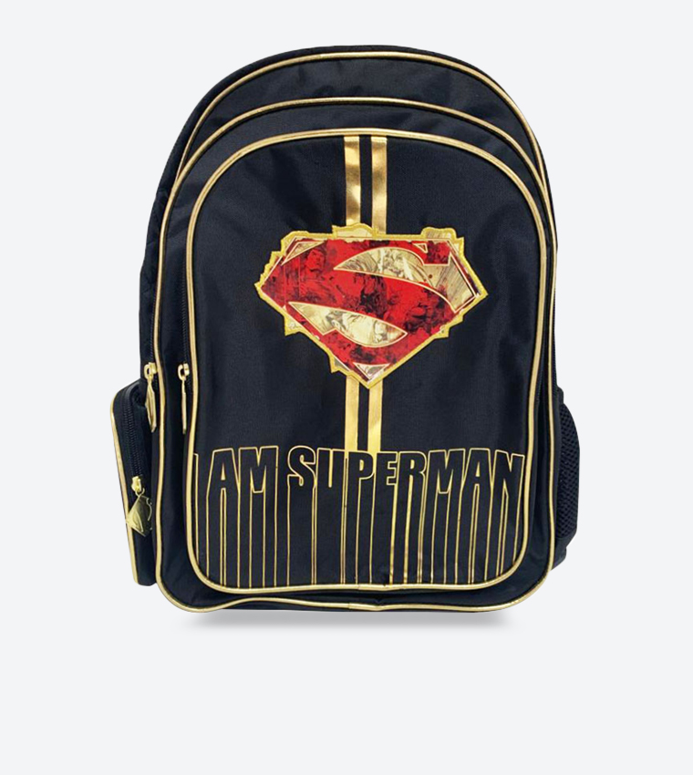 Buy R&B Kids I Am Superman Theme Backpack Black In Black | 6thStreet Oman