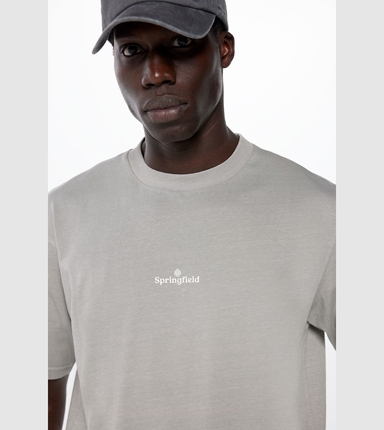 Buy Springfield Logo Detail Crew Neck T Shirt In Grey | 6thStreet Kuwait
