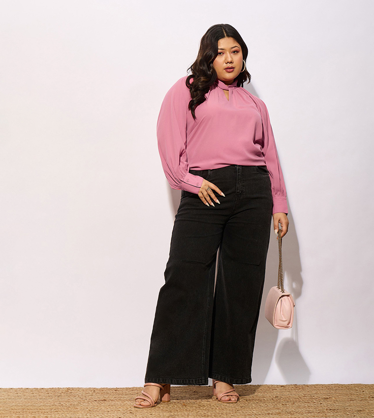 Buy Sassafras Plus Front Twisted Detail Keyhole Neck Top In Rose ...
