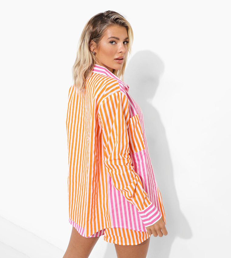 Buy Boohoo Contrast Stripe Beach Co Ord Set In Pink | 6thStreet Qatar