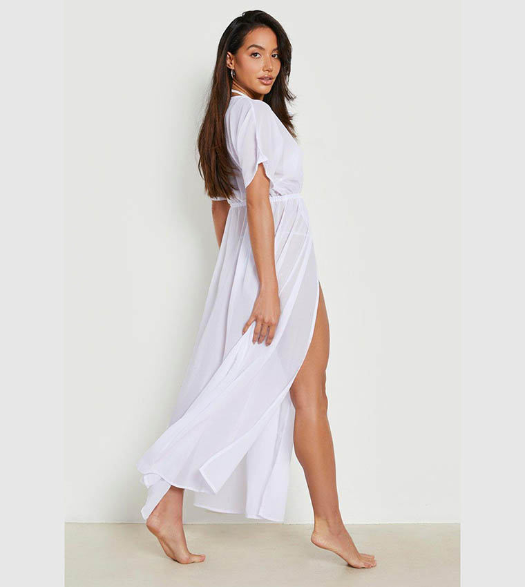 Buy Boohoo Split Leg Maxi Beach Kaftan In White | 6thStreet UAE