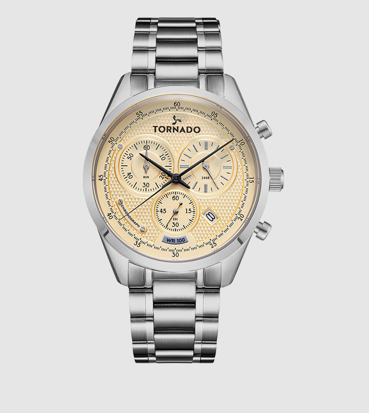 Buy Tornado Chronograph Ivory Dial Analog Watch In Silver | 6thStreet Qatar