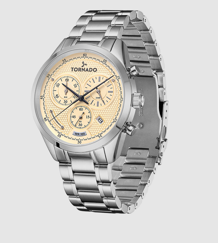 Buy Tornado Chronograph Ivory Dial Analog Watch In Silver | 6thStreet Qatar