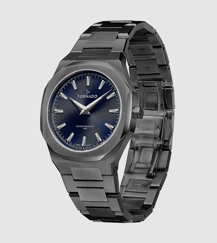 Buy Tornado Analog Round Blue Dial Watch In GUN METAL | 6thStreet Qatar