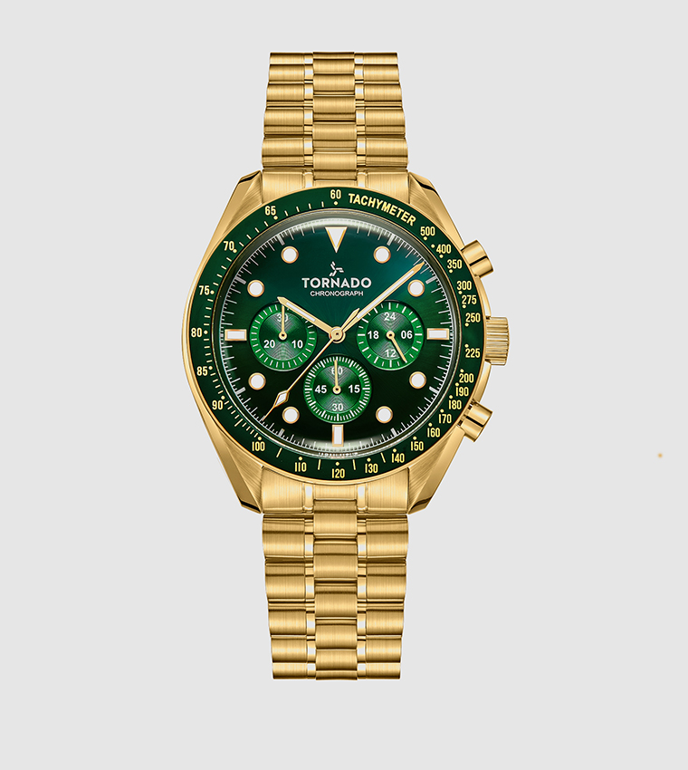 Buy Tornado Round Green Dial Chronograph Watch In Gold | 6thStreet UAE