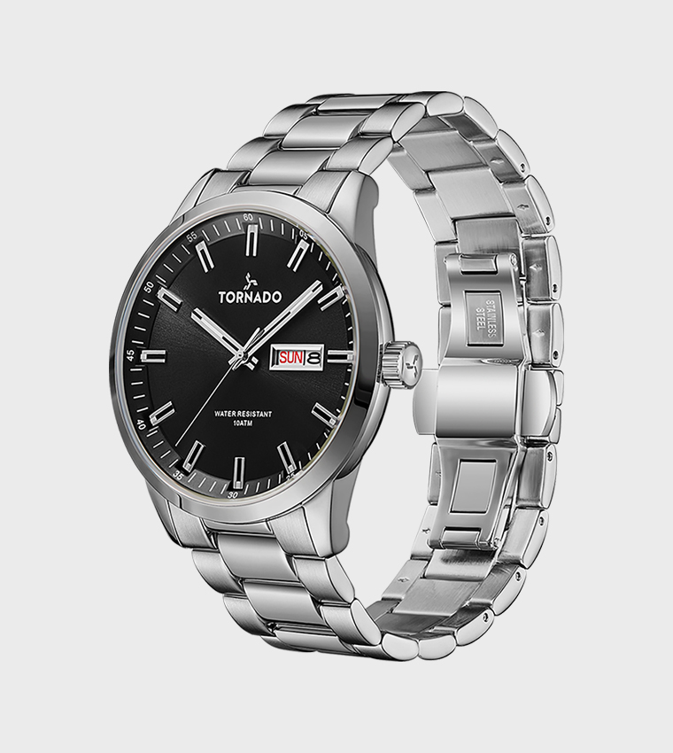Buy Tornado Round Black Dial Analog Watch In Silver | 6thStreet UAE