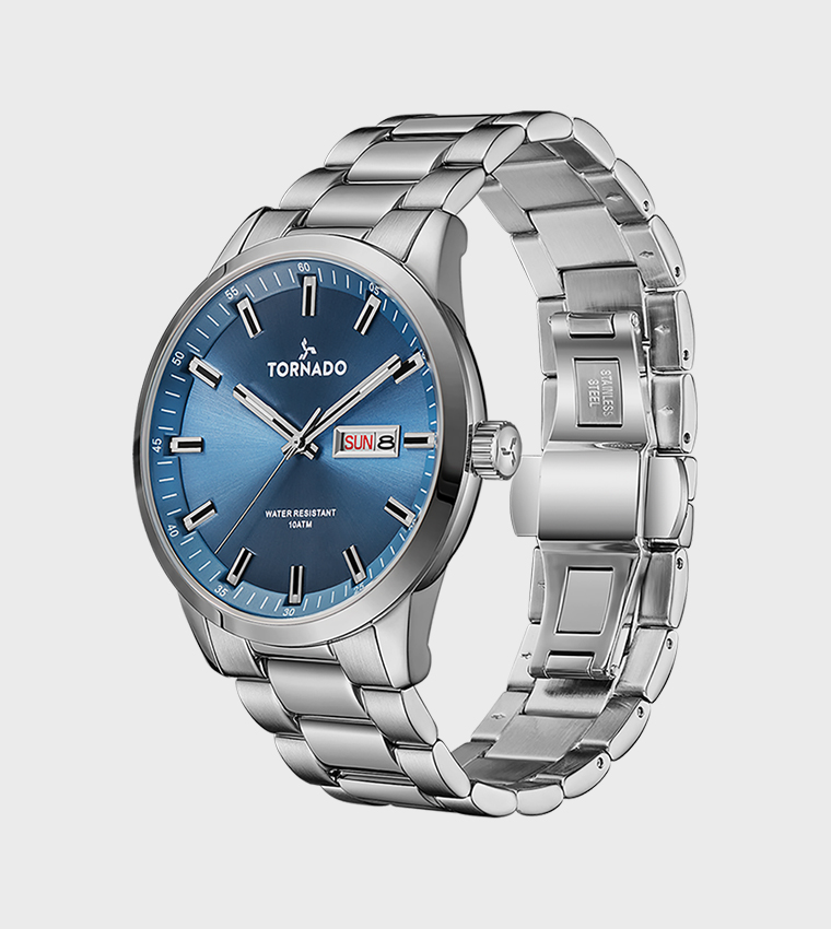 Buy Tornado Round Blue Dial Analog Watch In Silver | 6thStreet Qatar