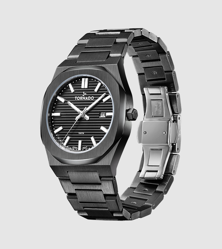 Buy Tornado LIMITED EDITION Engraved Stripes Dial Analog Watch In GUN METAL | 6thStreet Qatar