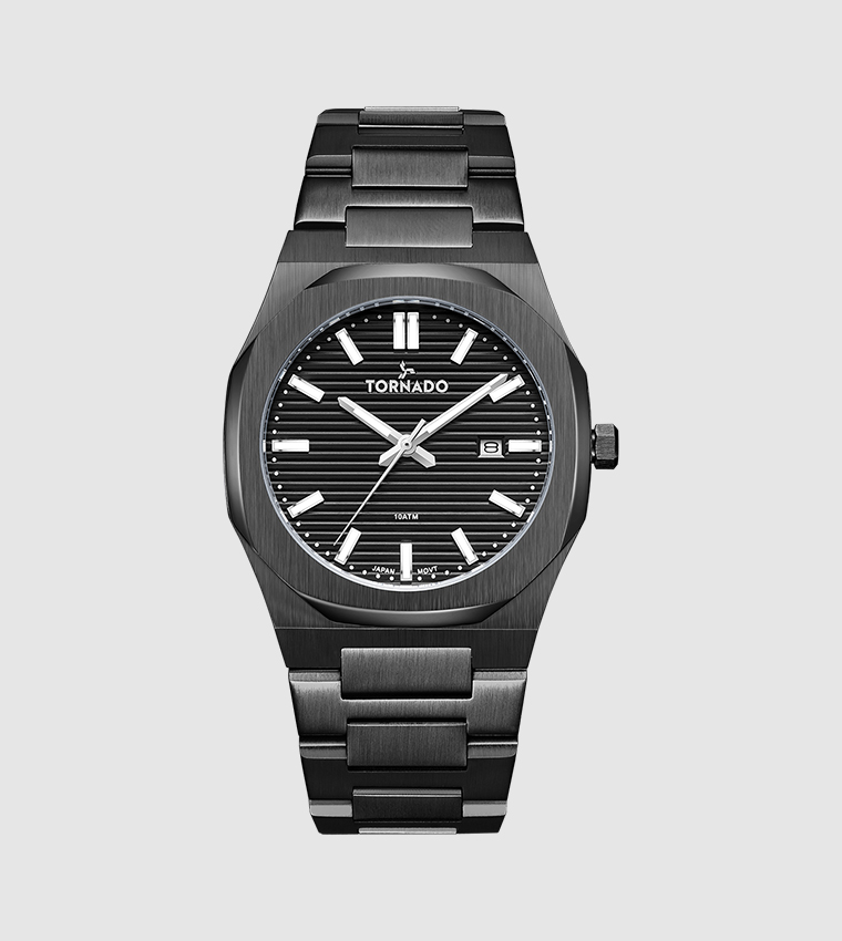 Buy Tornado LIMITED EDITION Engraved Stripes Dial Analog Watch In GUN METAL | 6thStreet Qatar