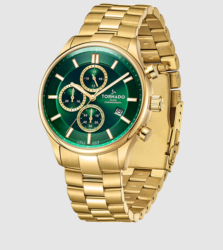 Buy Tornado Chronograph Green Dial Analog Watch In Gold | 6thStreet Qatar