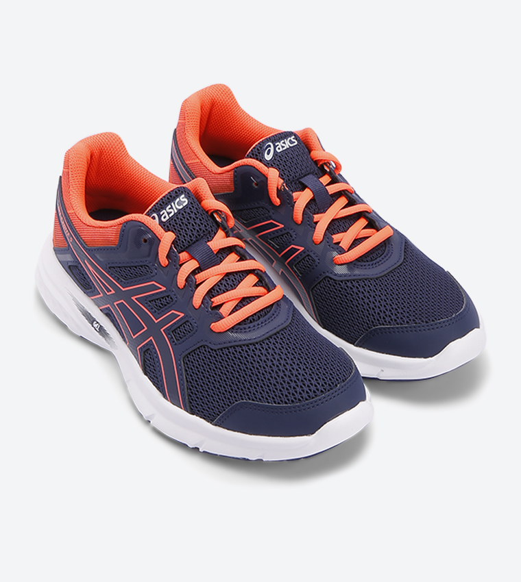 Buy Asics Mesh Detailed Lace Up Closure Round Toe Sneakers Navy In Navy ...