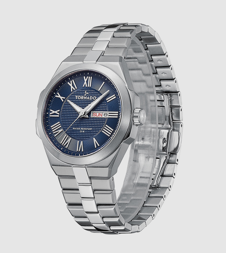 Buy Tornado Analog Round Navy Blue Dial Watch In Silver | 6thStreet Qatar