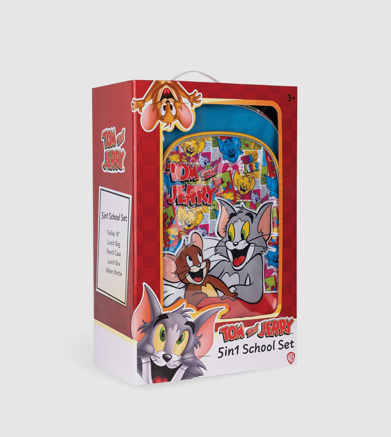 Buy Warner Bros 5 In 1 Tom And Jerry Pop Art 18" Trolley Backpack Set ...