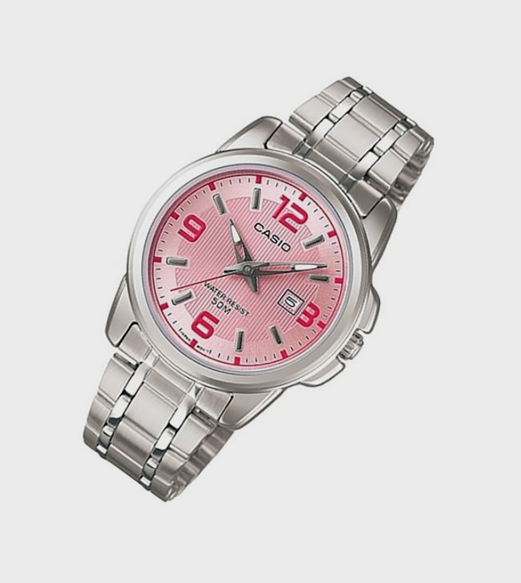 Buy Casio Pink Dial Stainless Steel Strap Analog Watch In Silver ...