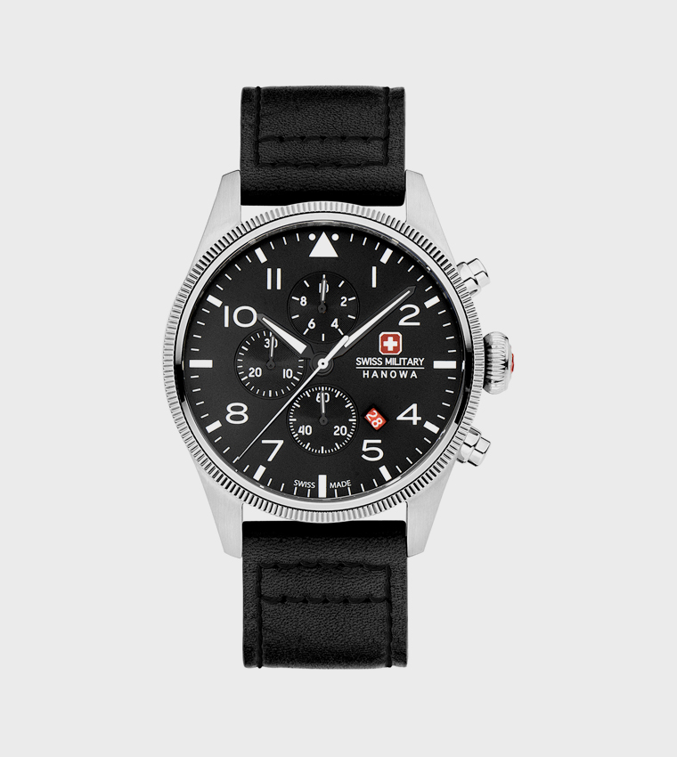 Buy Swiss Military Hanowa Thunderbolt Leather Strap Chronograph Watch ...