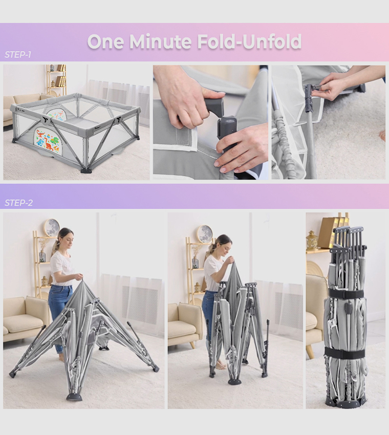 Buy Teknum One Minute Fold Unfold Playpen In Grey | 6thStreet UAE