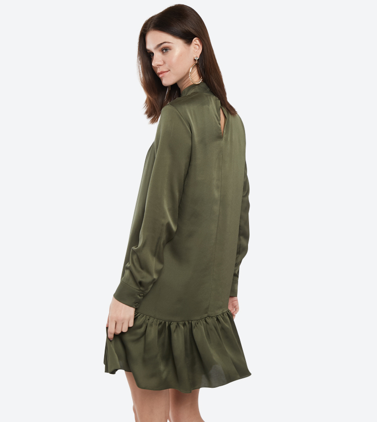 Buy Trendyol Solid Ruffle Hem Mini Dress In Green | 6thStreet Qatar