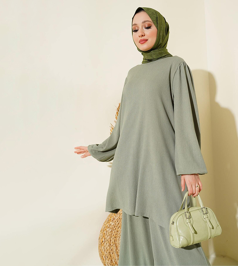 Buy Bigdart Solid Tunic And Bottom Set In Green | 6thStreet Qatar