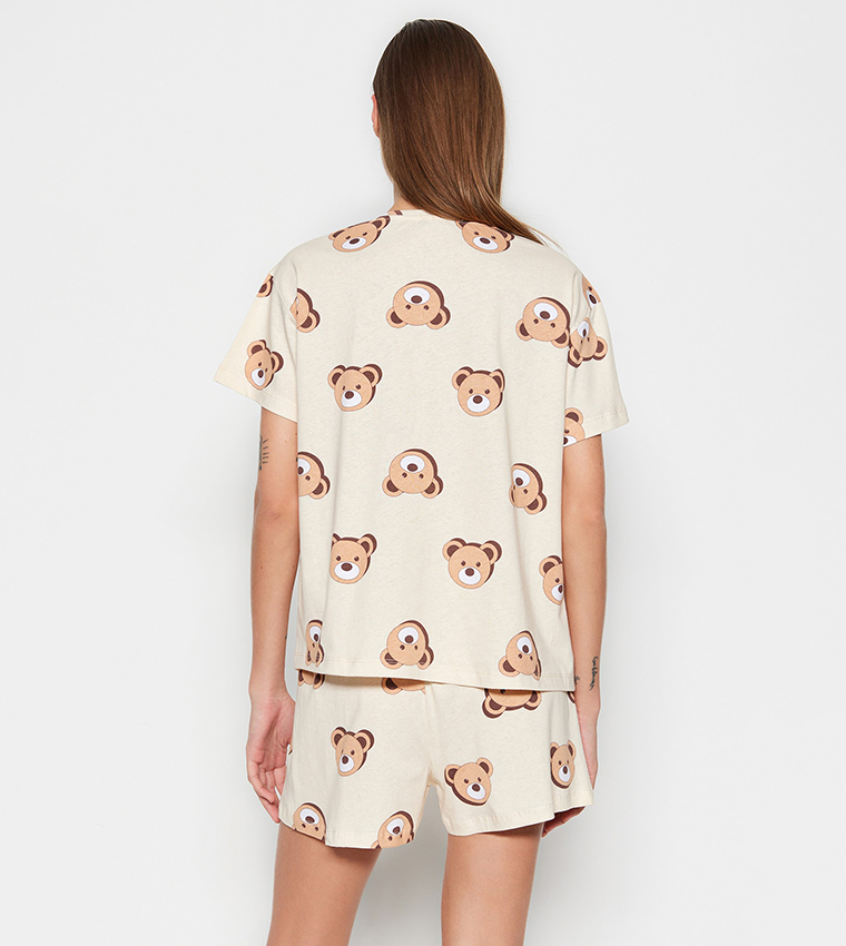 Buy Trendyol Teddy Bear Print Shorty Pyjama Set In Ecru | 6thStreet UAE