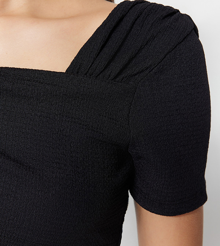 Buy Trendyol Outlet Short Sleeves Sleeping Snaps Top In Black ...