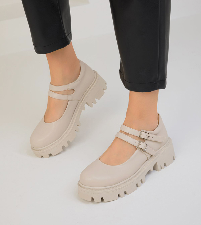 Buy SOHO Outlet Buckle Closure Mary Jane Shoes In Beige | 6thStreet UAE