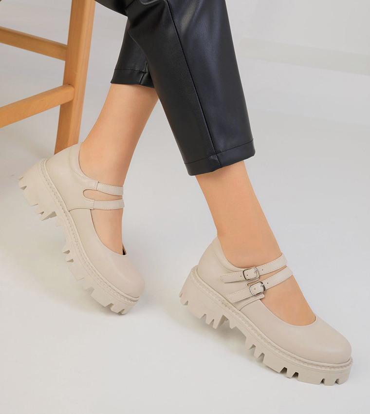 Buy SOHO Outlet Buckle Closure Mary Jane Shoes In Beige | 6thStreet UAE